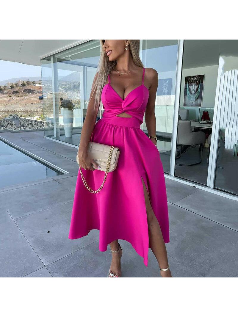 Vanette - Elegant Strappy Front Slit Midi Dress | Lumina Wear